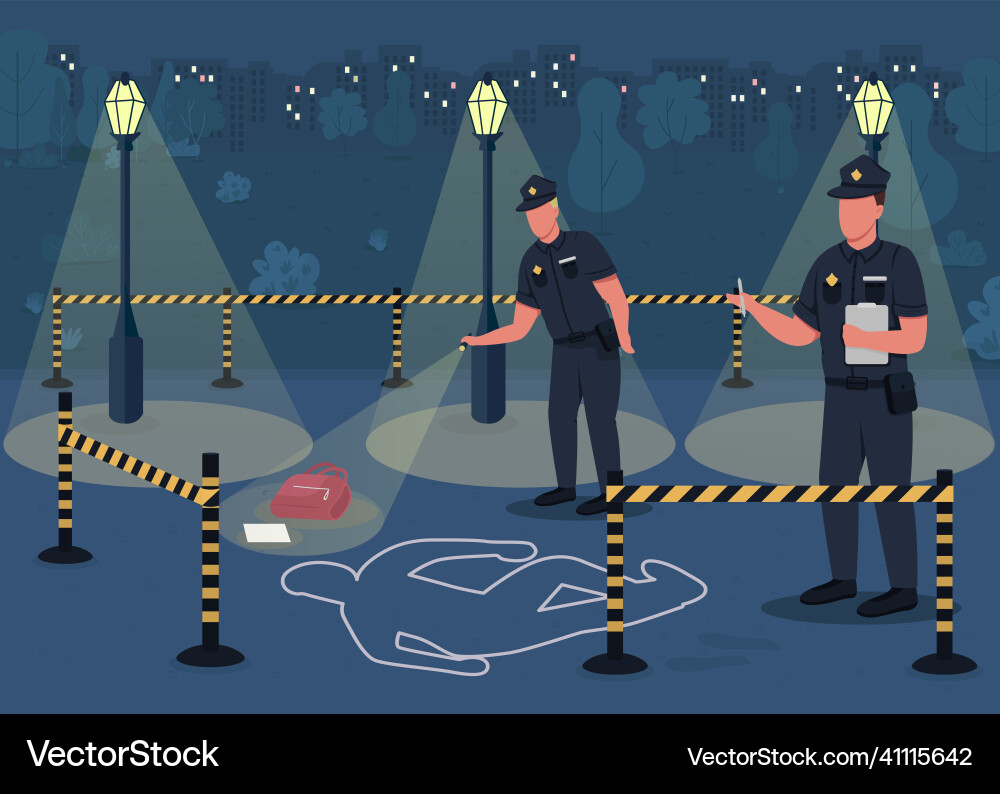 Crime investigation flat color Royalty Free Vector Image