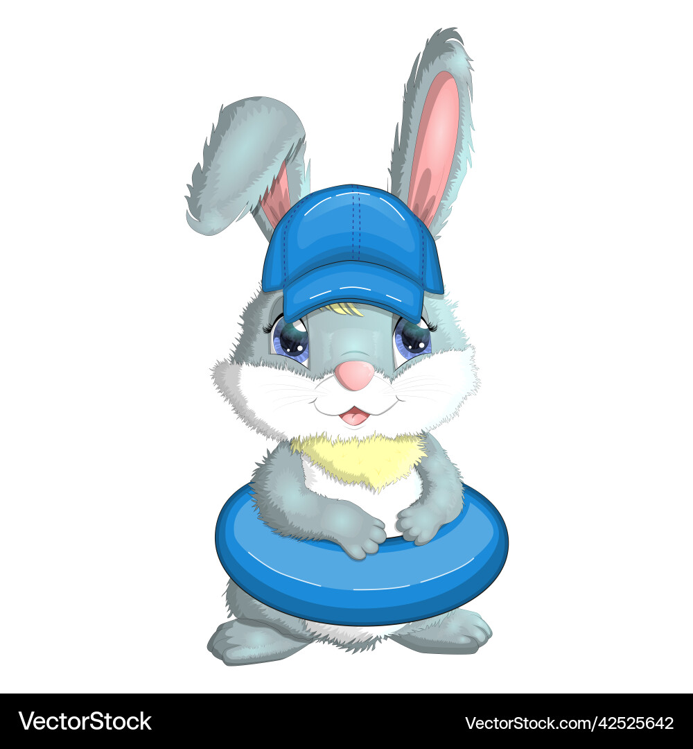 Cute rabbit hare in a summer hat and swim ring Vector Image