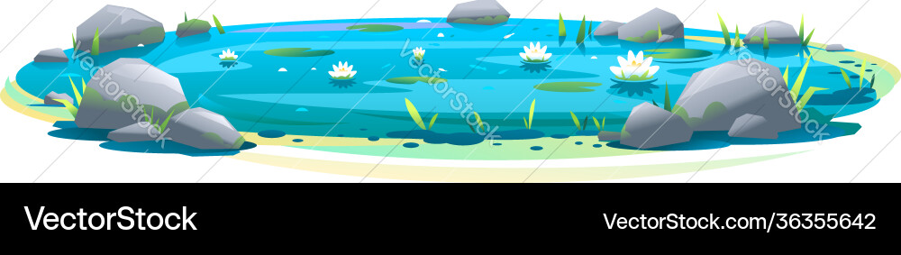Decorative pond with water lilies isolated Vector Image