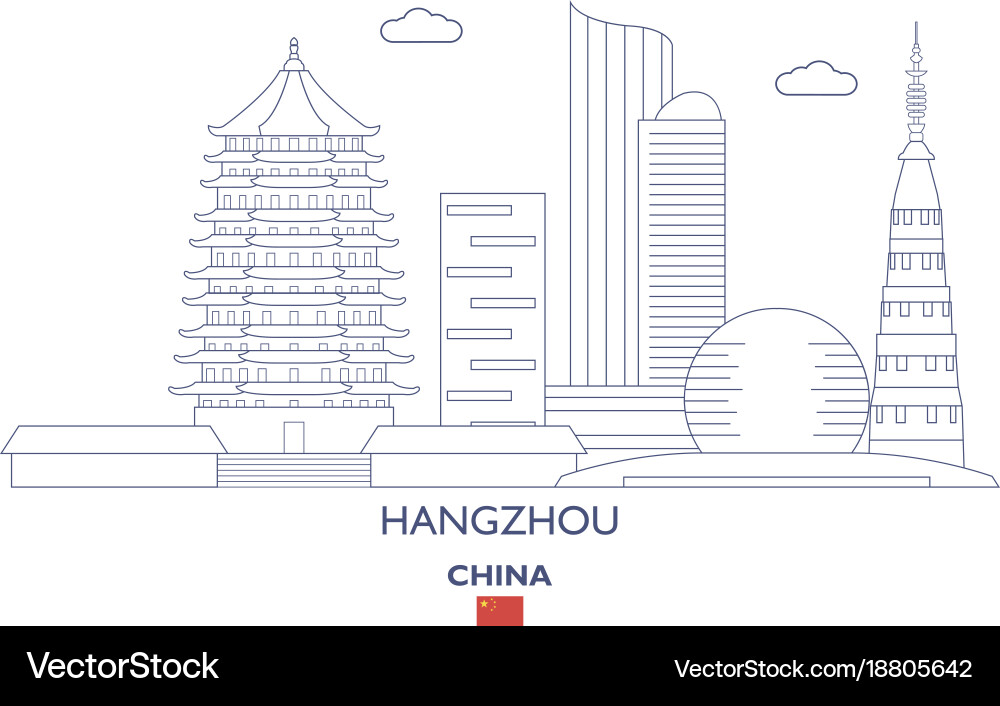 Hangzhou city skyline Royalty Free Vector Image