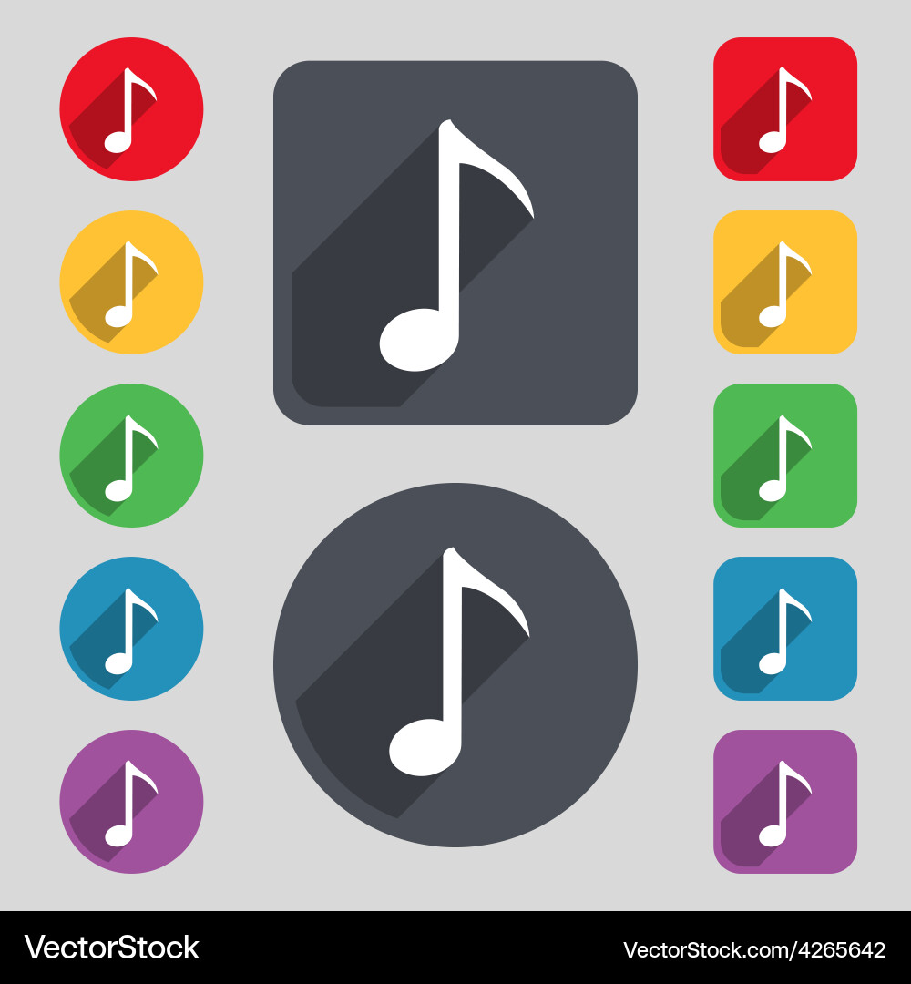 Music note icon sign a set 12 colored buttons Vector Image