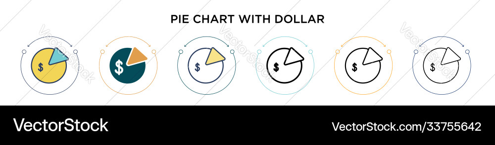 Pie chart with dollar icon in filled thin line Vector Image
