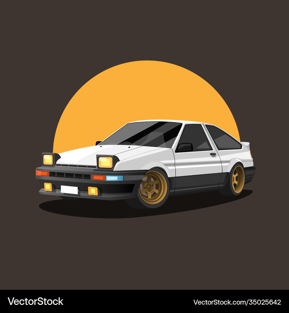 Retro car on sunset drift race concept Royalty Free Vector