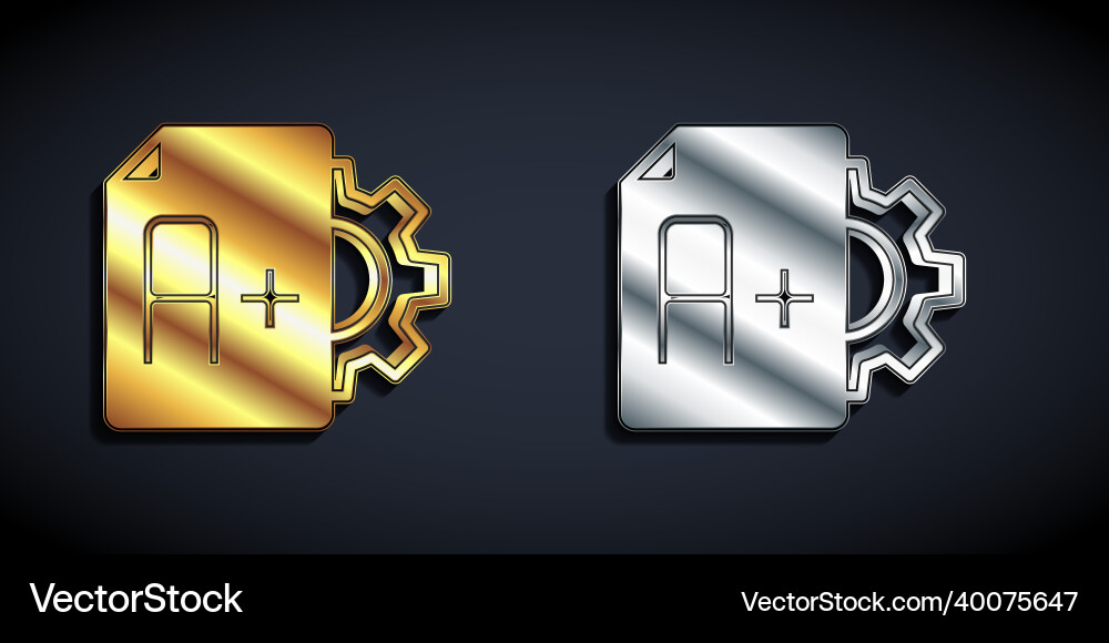 Gold and silver exam sheet with a plus grade icon Vector Image