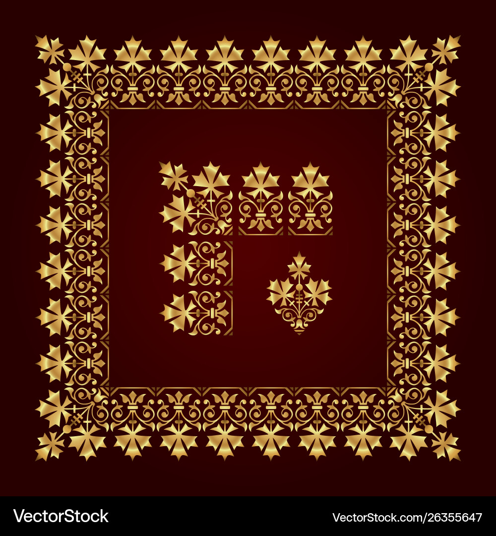 Golden calligraphic ornate corner border and frame