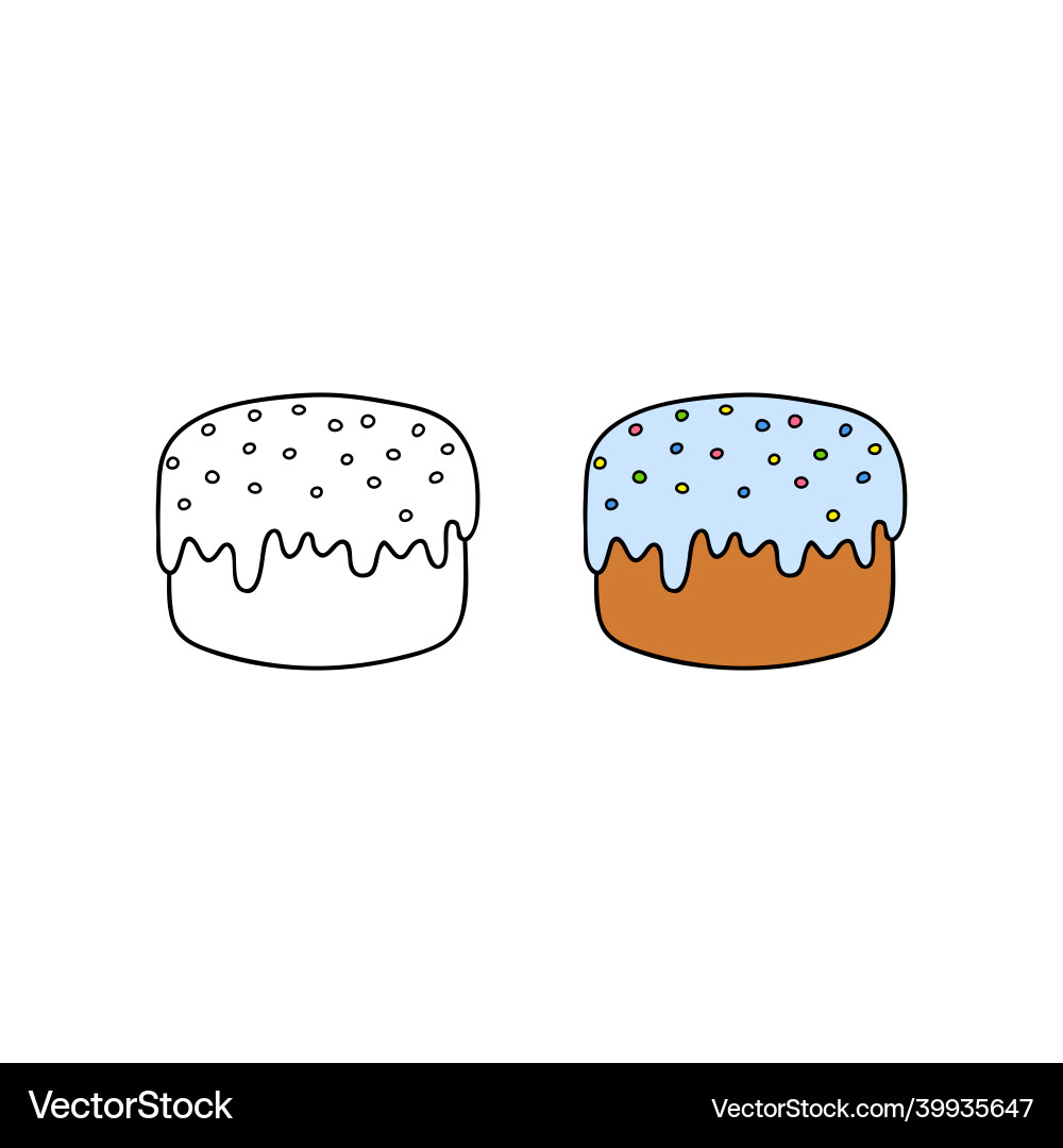 Hand drawn colored and outline kulich Royalty Free Vector