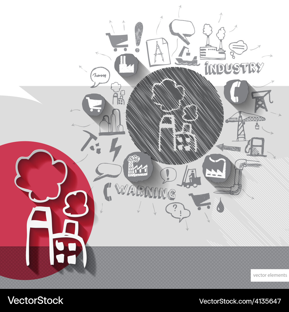 Hand drawn factory icons with background Vector Image