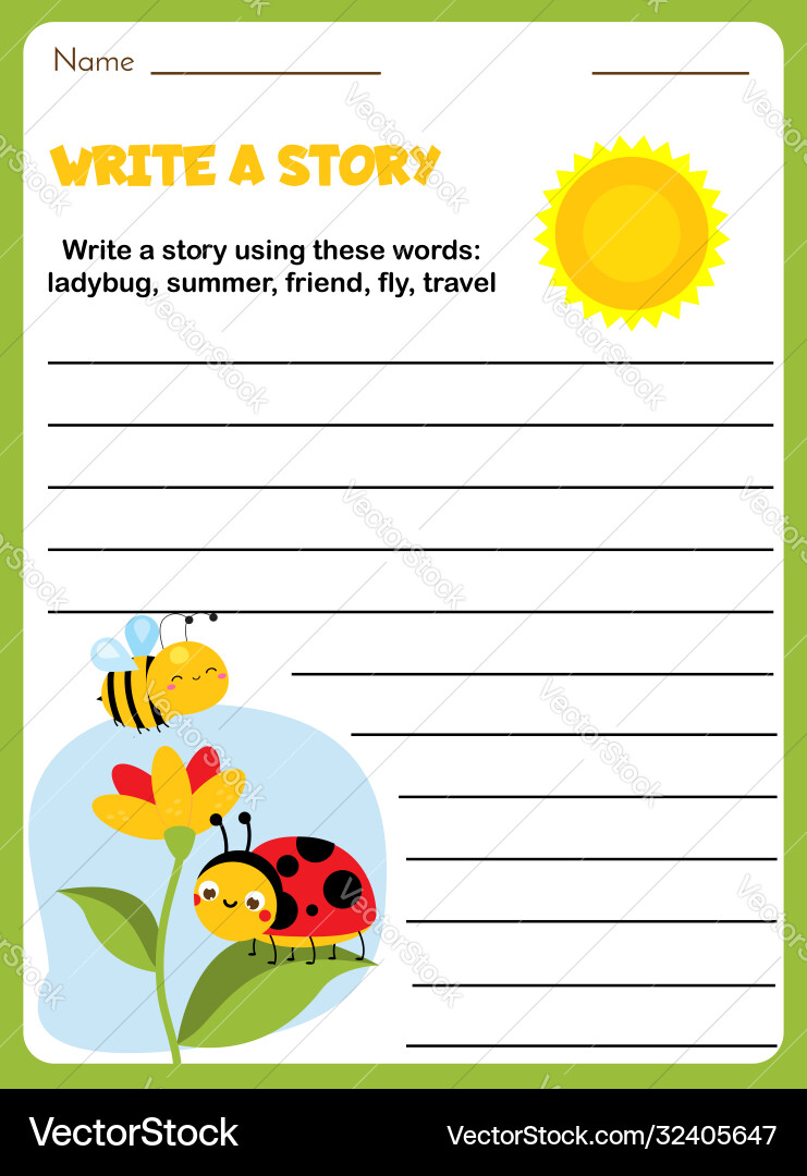Insects theme writing prompt for kids blank Vector Image