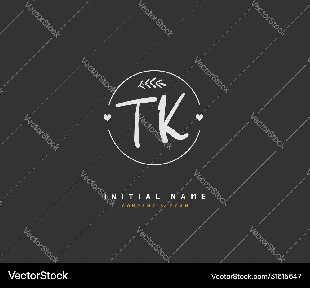T k tk beauty initial logo handwriting logo Vector Image