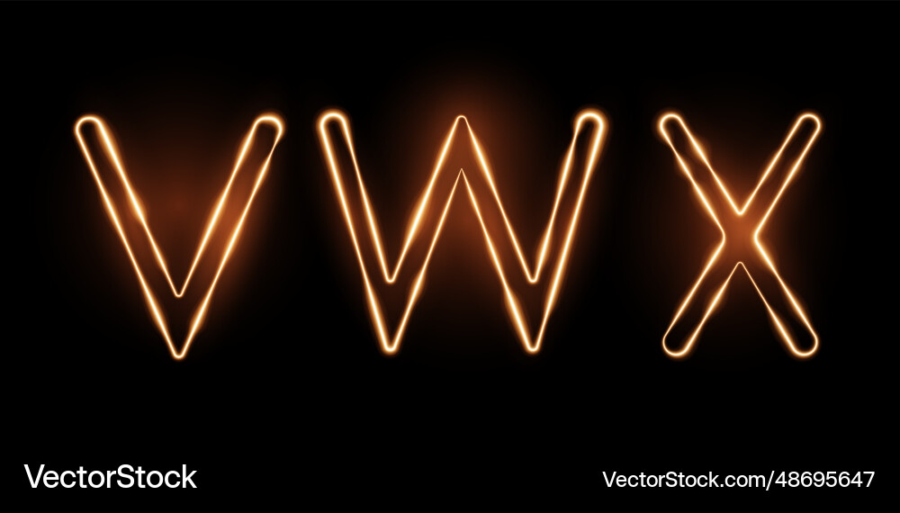 Three letters vwx drawn with a fiery line Vector Image