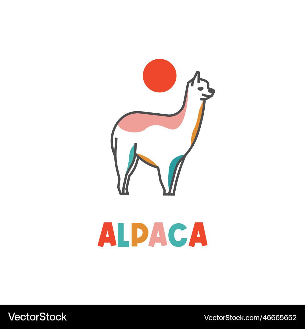 Alpaca line art with cheerful colors Royalty Free Vector