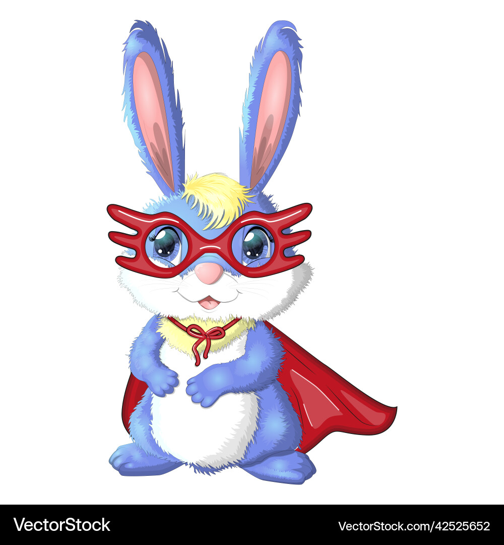 Cartoon rabbit hare superhero in red cloak Vector Image