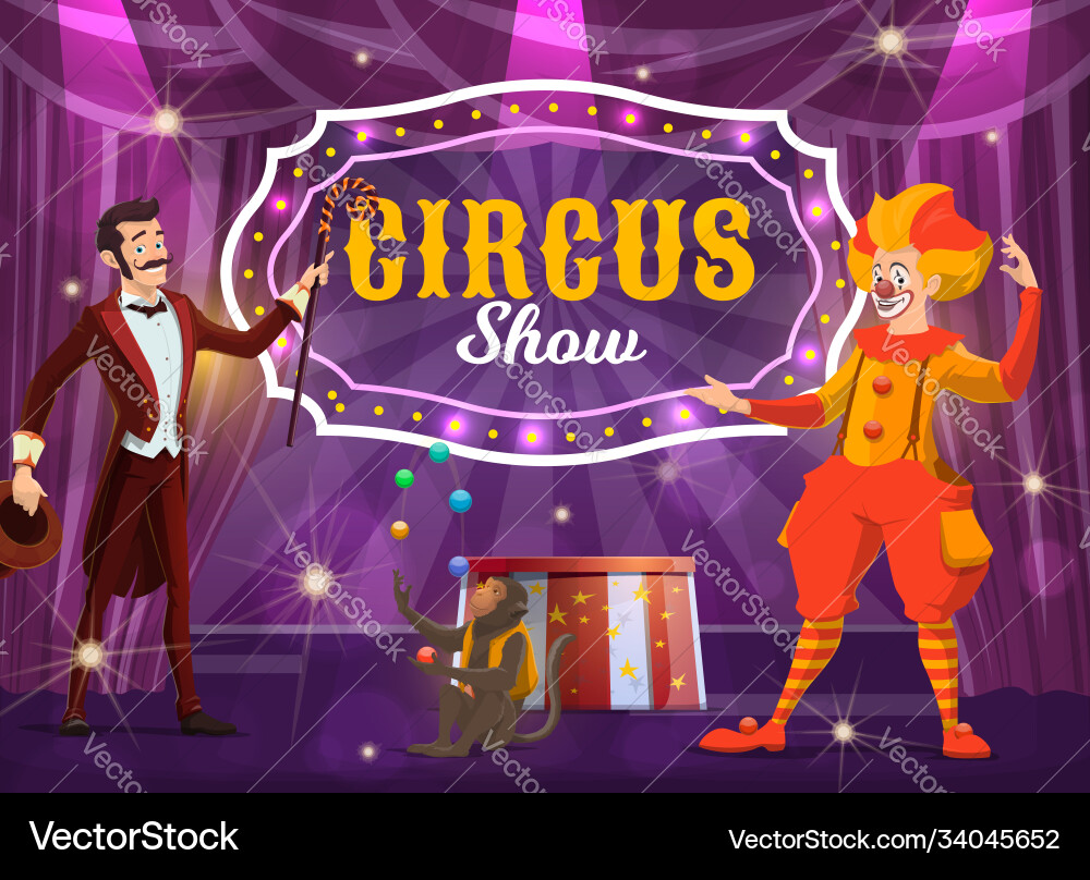 Circus performers on big top arena poster Vector Image