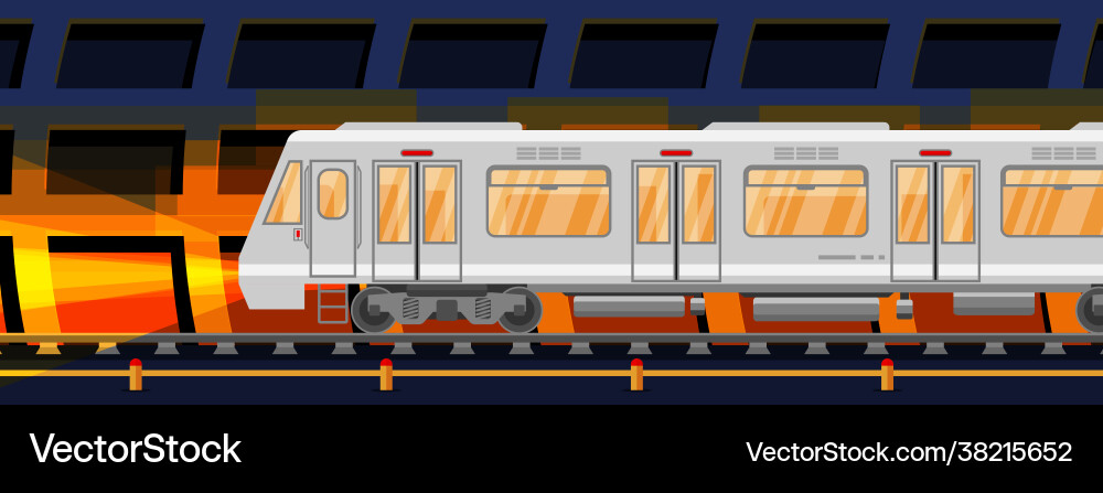 Detailed underground train car in tunnel Vector Image