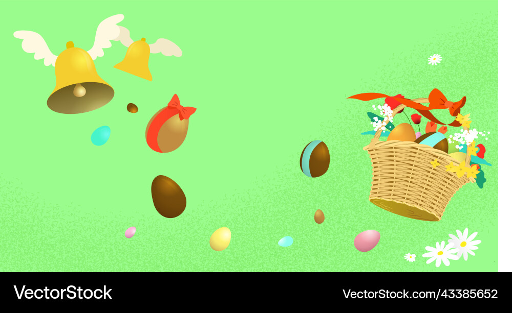 Easter bells with a basket of chocolate eggs Vector Image