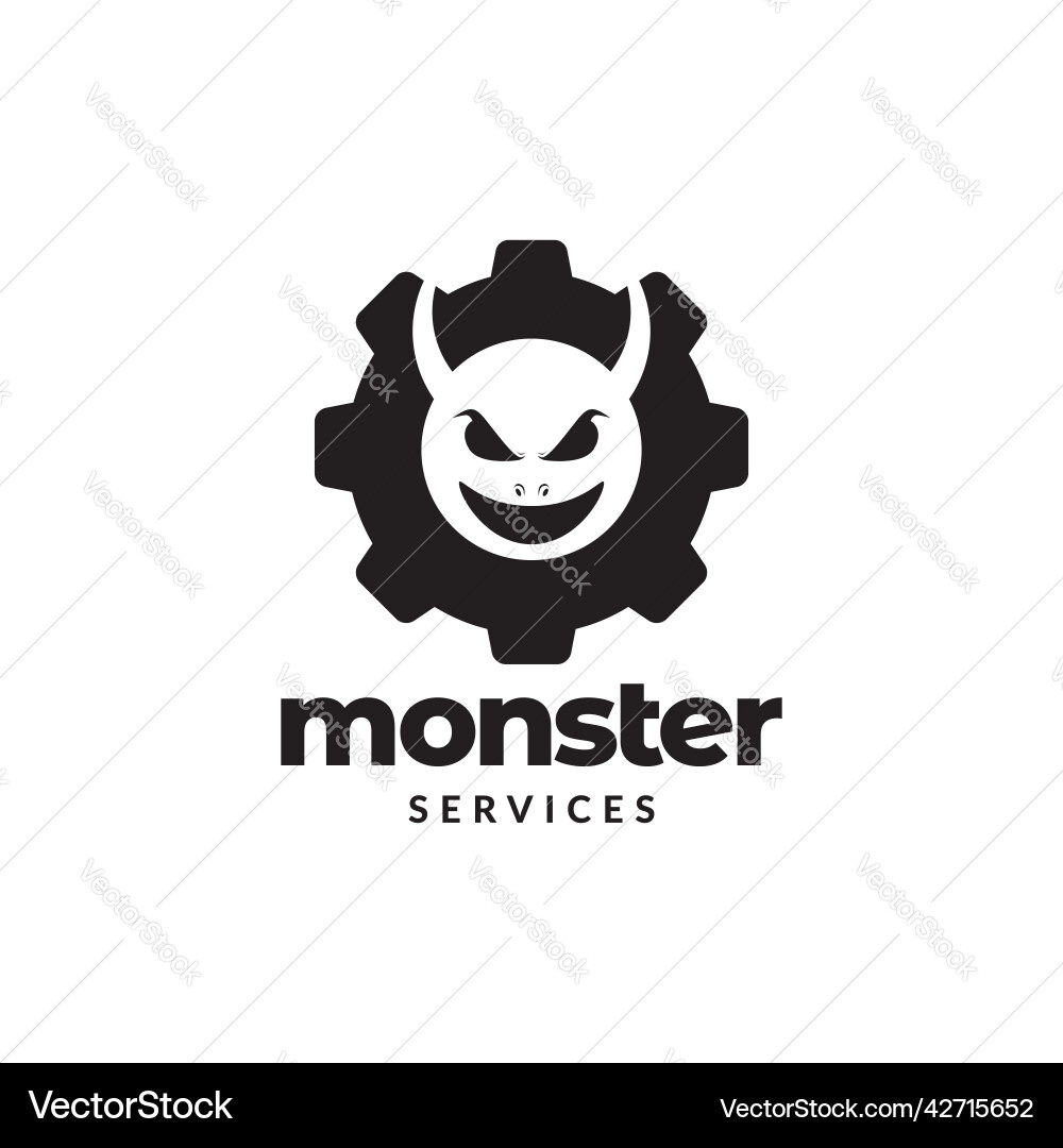 Evil monster head with gear service logo design Vector Image