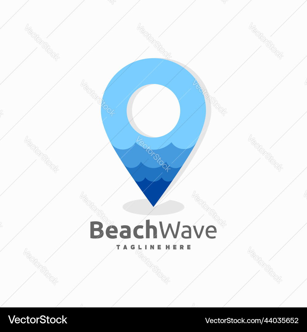 Sea wave logo with location sign Royalty Free Vector Image