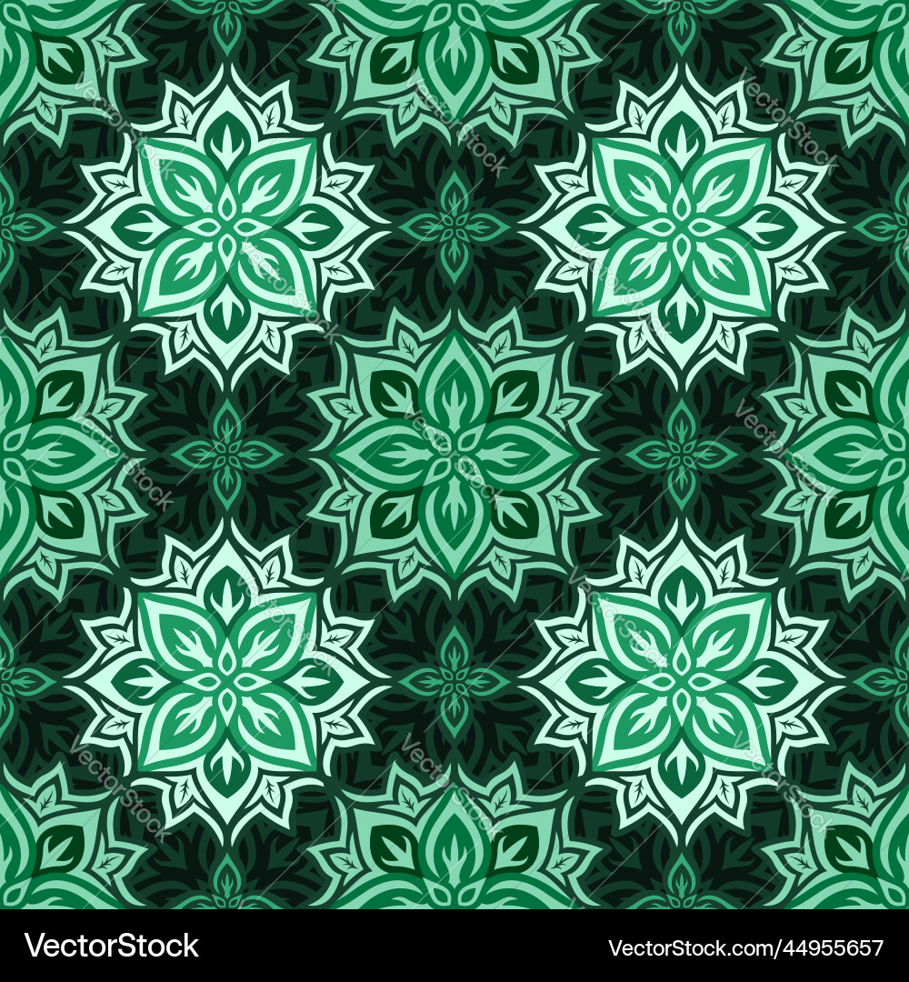Art with colorful green floral tile pattern Vector Image