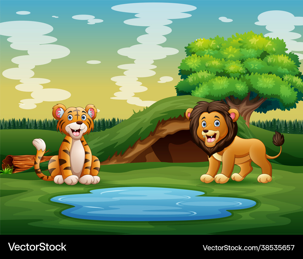 Cartoon wild animals enjoying nature Royalty Free Vector