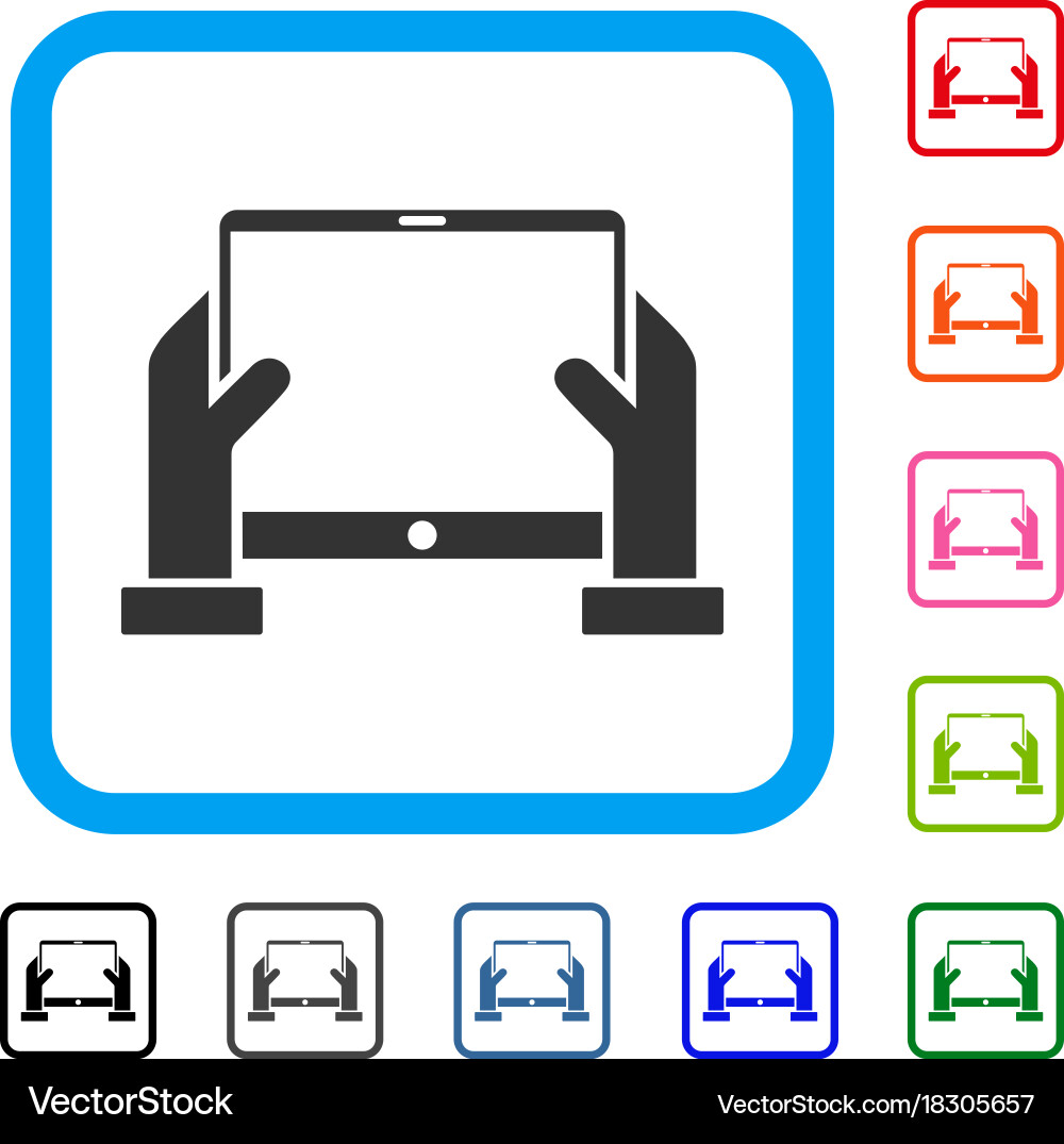 Hands hold tablet framed icon Royalty Free Vector Image
