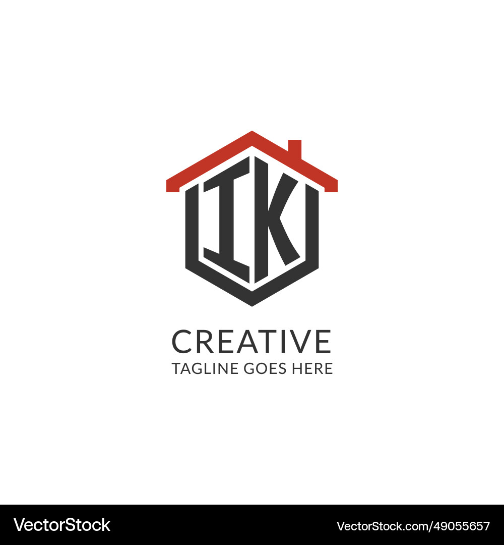 Initial logo ik monogram with home roof hexagon Vector Image