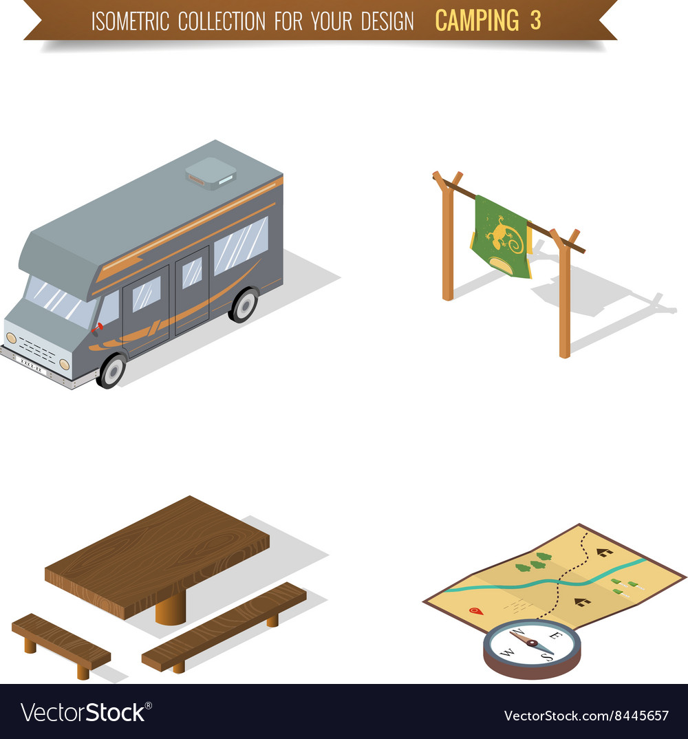 Isometric 3d forest camping elements Royalty Free Vector
