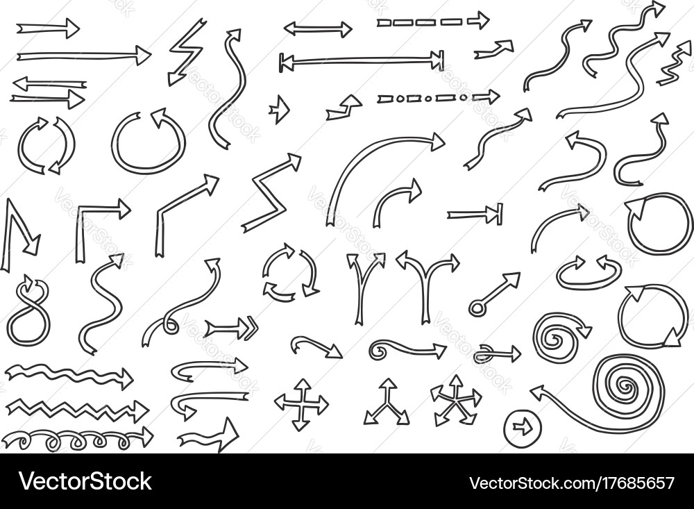 Large hand drawn cartoon set collection arrow Vector Image