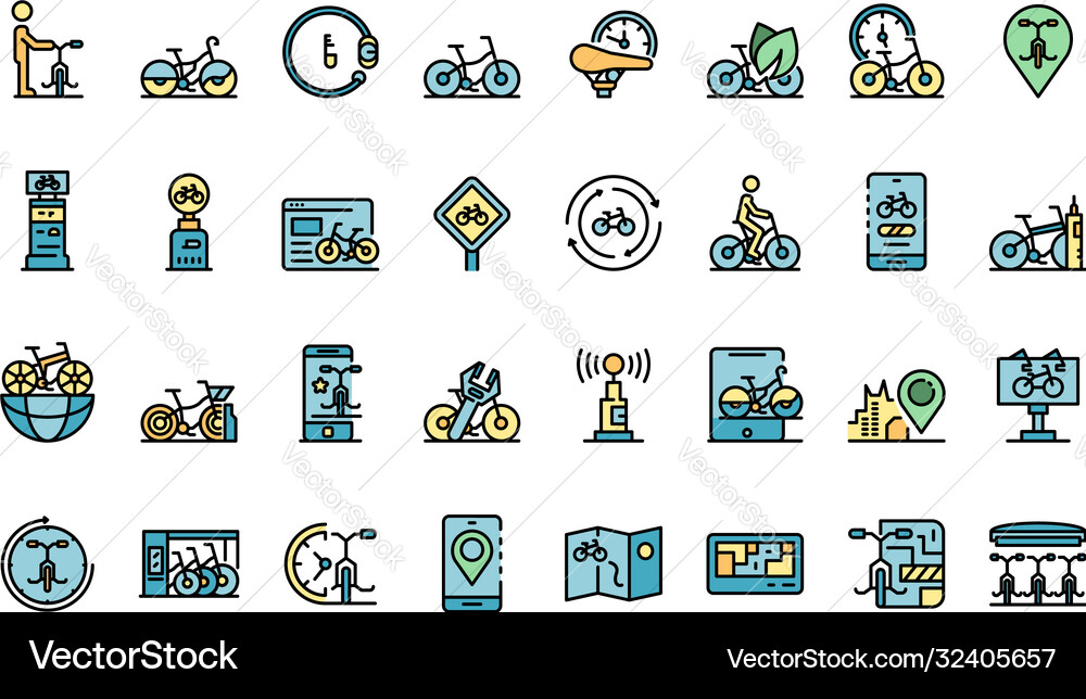 Rent a bike icons set flat Royalty Free Vector Image