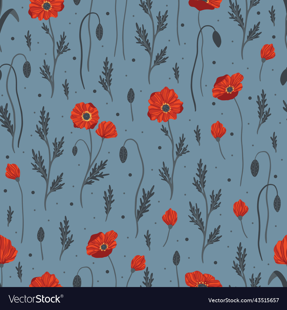 Seamless pattern with red poppy flowers design Vector Image