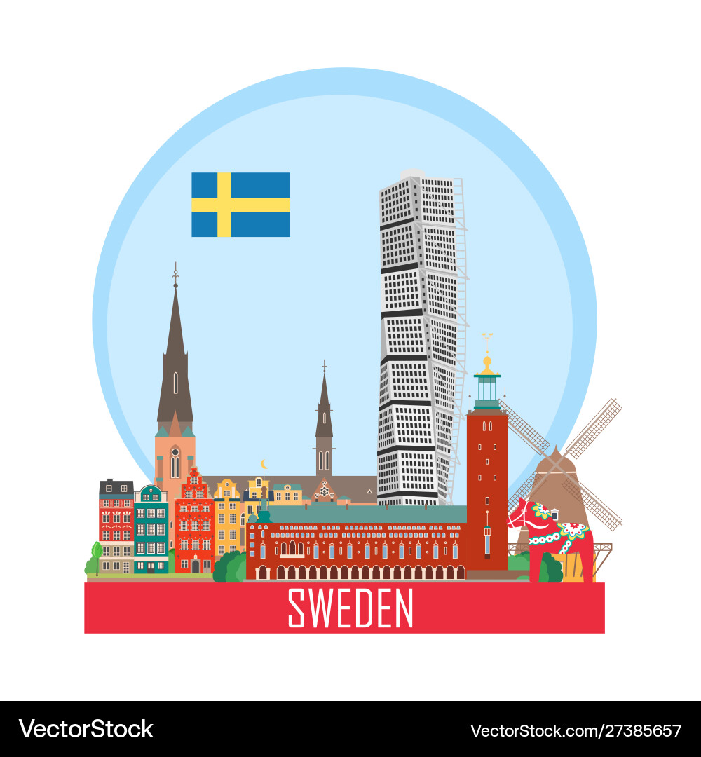 Sweden background with national attractions Vector Image