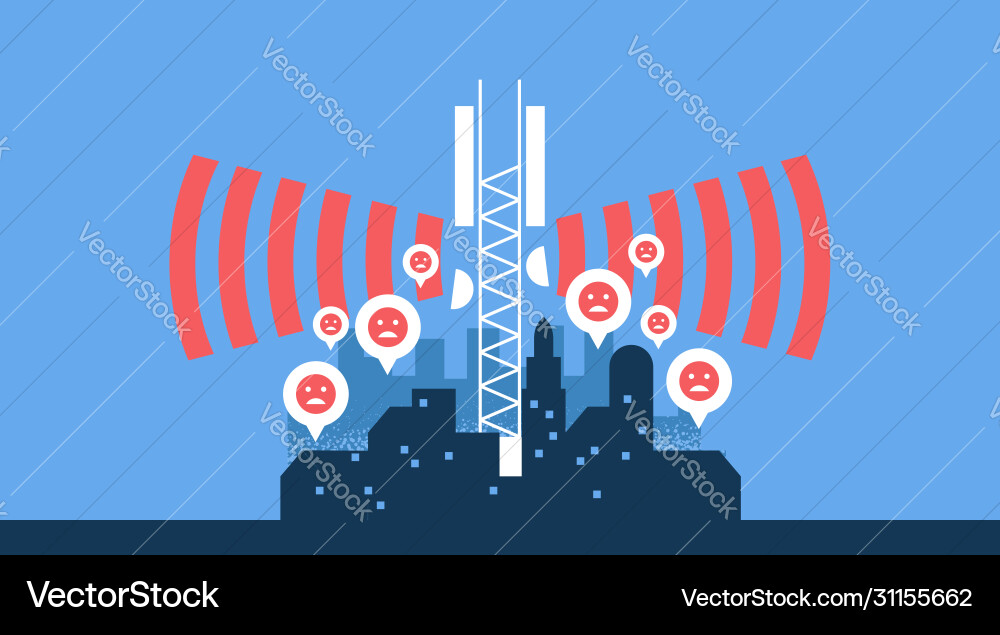 5g cellular data tower wave bad impact in city Vector Image