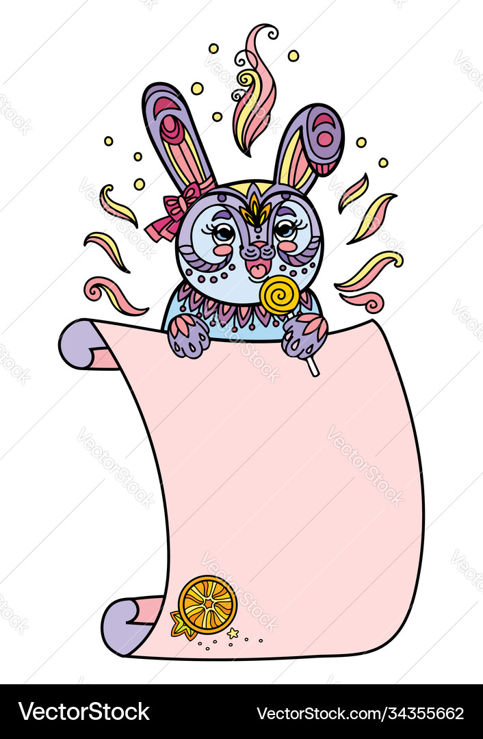Cute kawaii rabbit and blank sign template Vector Image