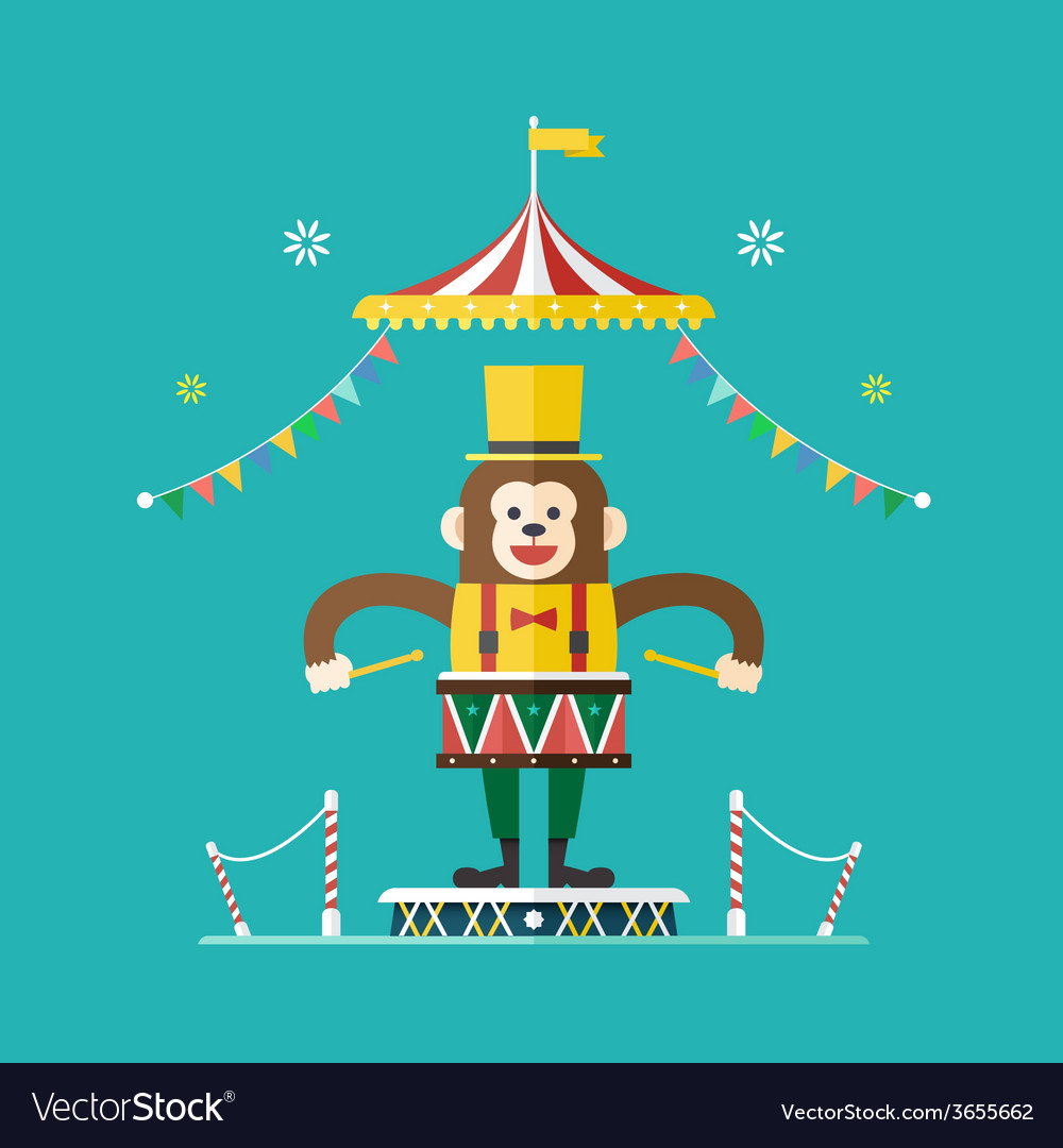 Monkey drummer circus theme Royalty Free Vector Image