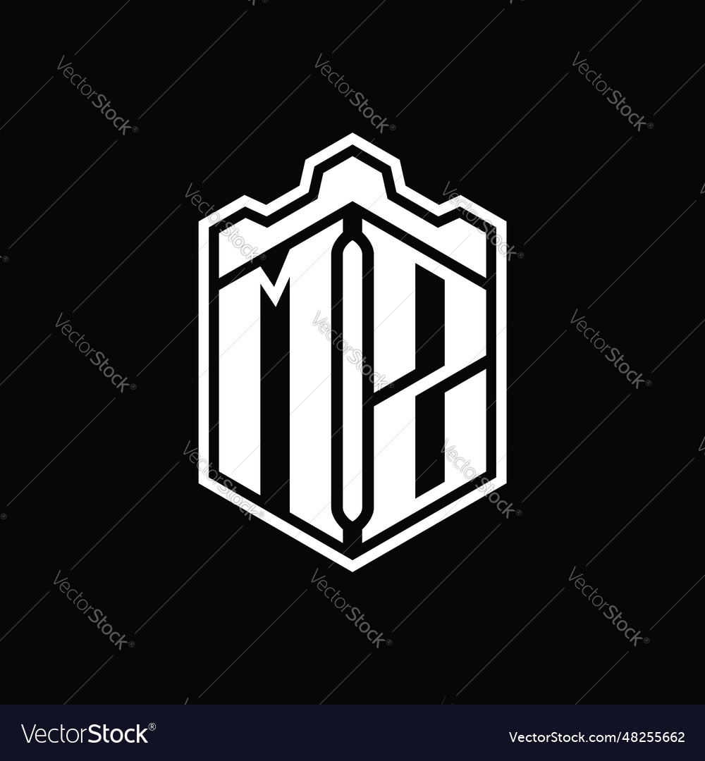 Mz letter logo monogram hexagon shield shape Vector Image
