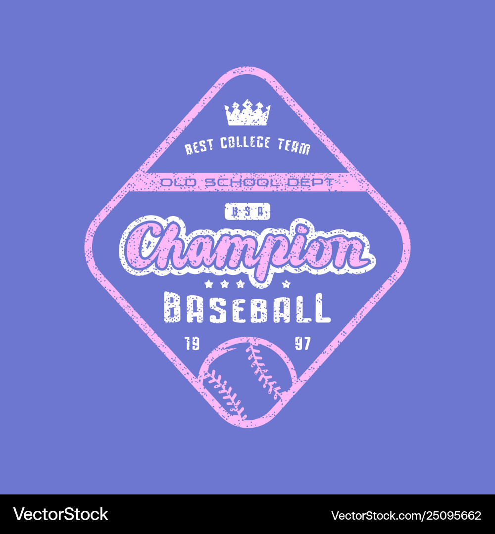 Rhombus emblem champions baseball team Royalty Free Vector