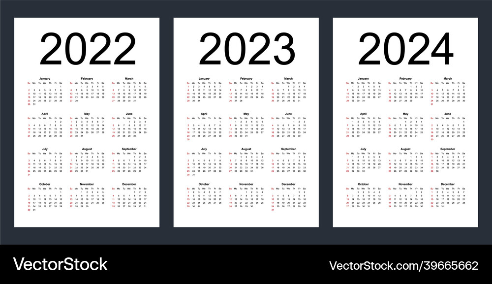 Simple editable calendars for year 2022 Royalty Free Vector