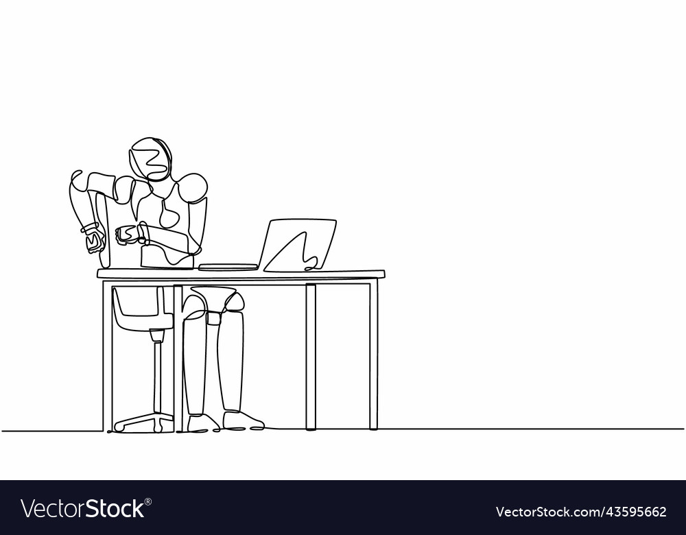 Single Continuous Line Drawing Scared Robot Vector Image