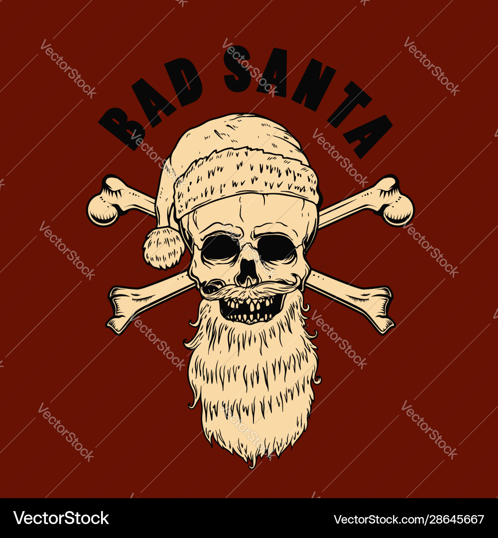 Bad santa santa claus skull design element Vector Image