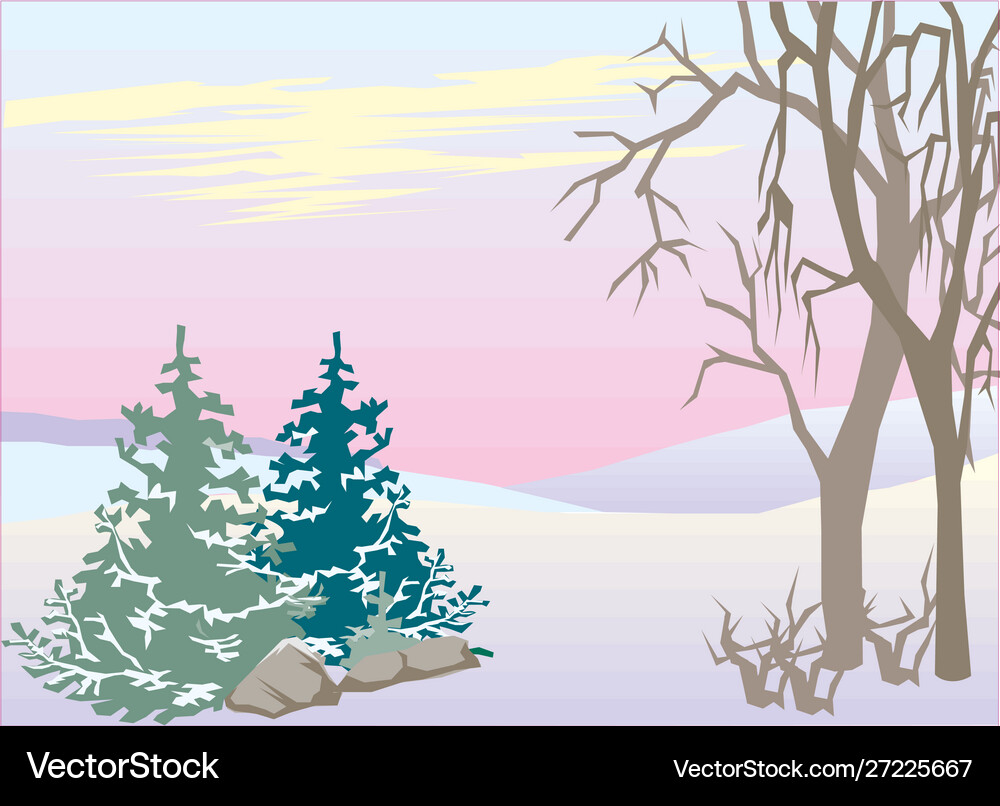 Beautiful winter landscape with forest trees Vector Image