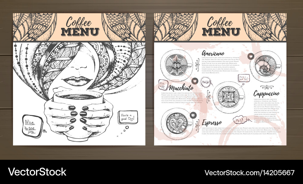 Coffee menu design sketch of cup Royalty Free Vector Image