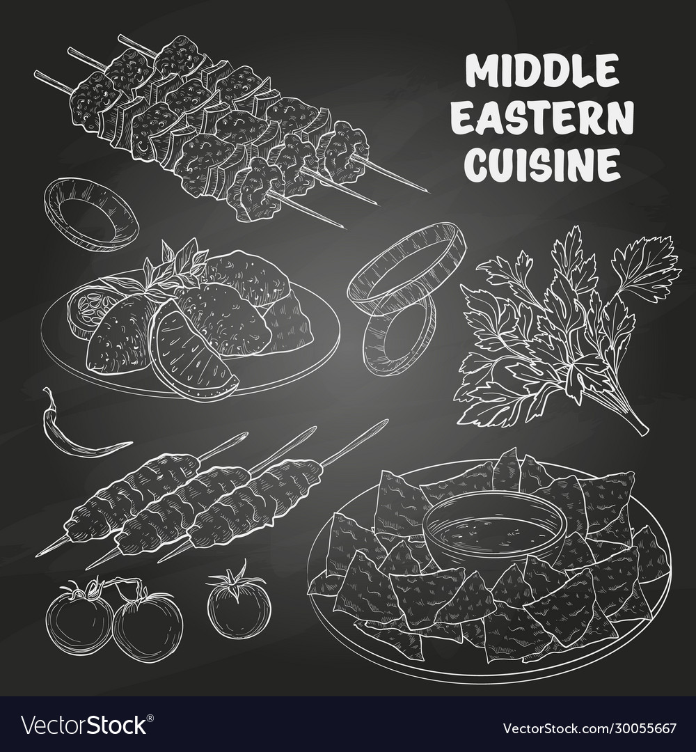Middle eastern cuisine arabian dishes Royalty Free Vector