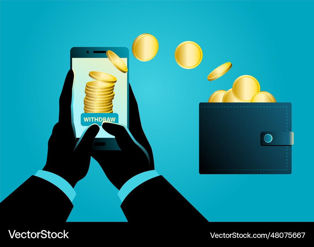 Money transfer from mobile phone into wallet Vector Image
