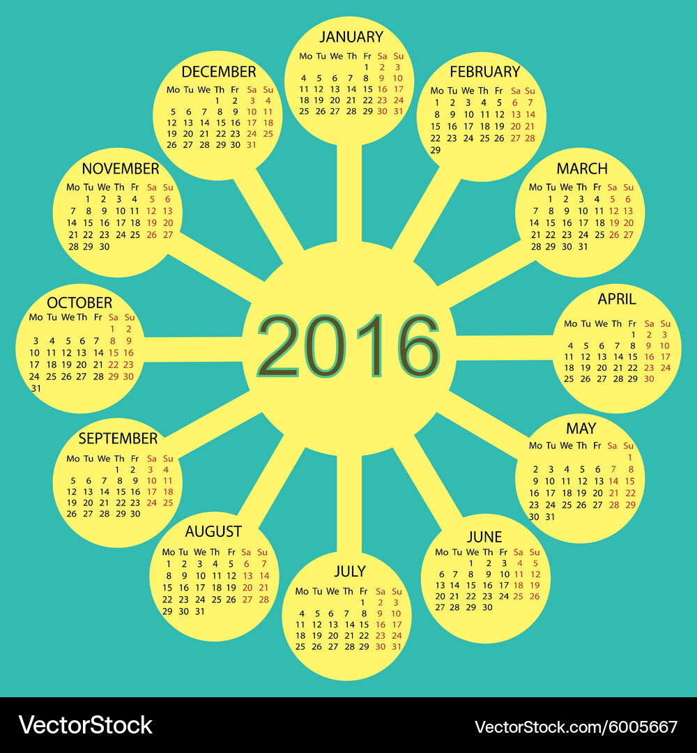 Rays sun simple 2015 year calendar Royalty Free Vector Image