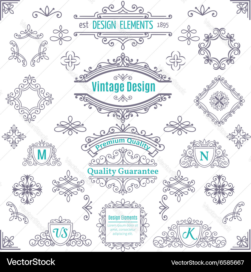 Set vintage line art calligraphic Royalty Free Vector Image