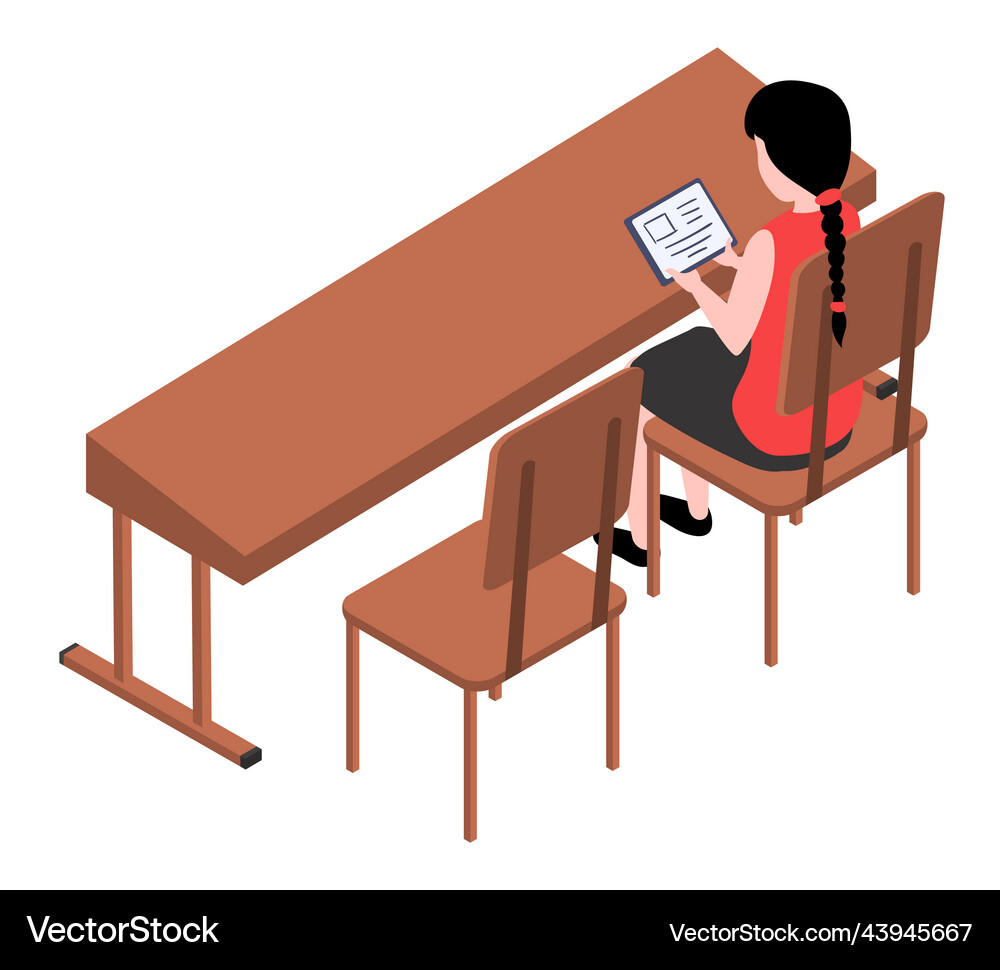 Student girl character in library reading book Vector Image