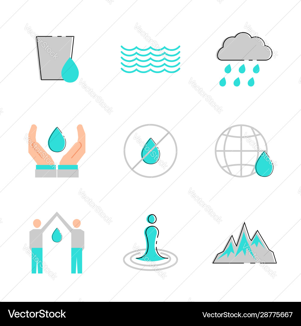 Water icon set in flat style symbol Royalty Free Vector