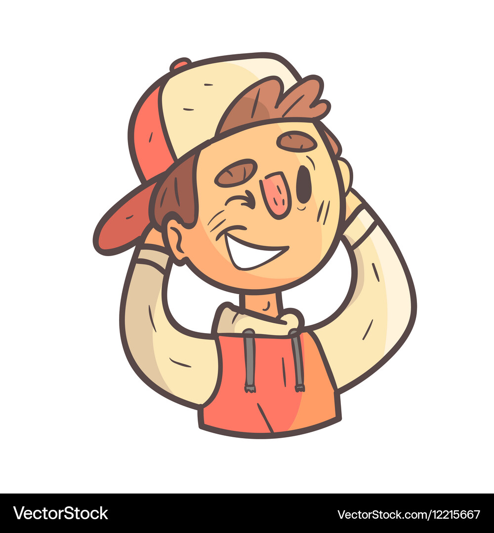 Winking boy in cap and college jacket hand drawn Vector Image