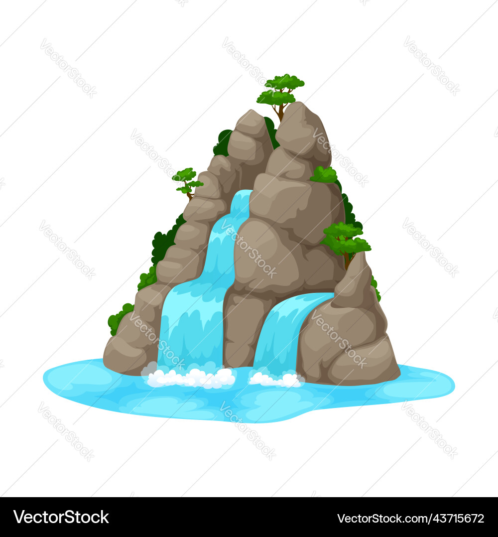 Cartoon waterfall or water cascade fall from rock Vector Image