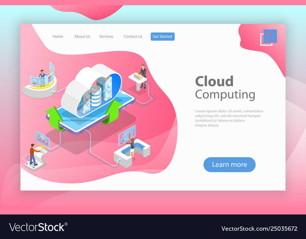 Isometric flat landing page template Royalty Free Vector