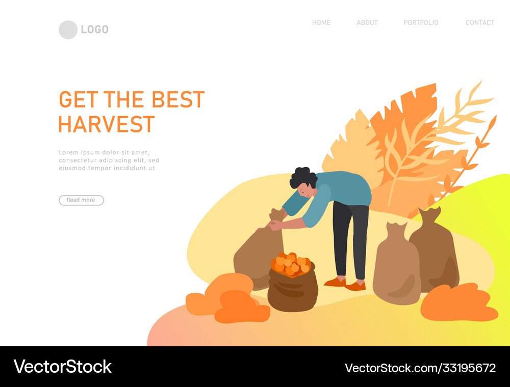 Landing page template with people gathering crops Vector Image